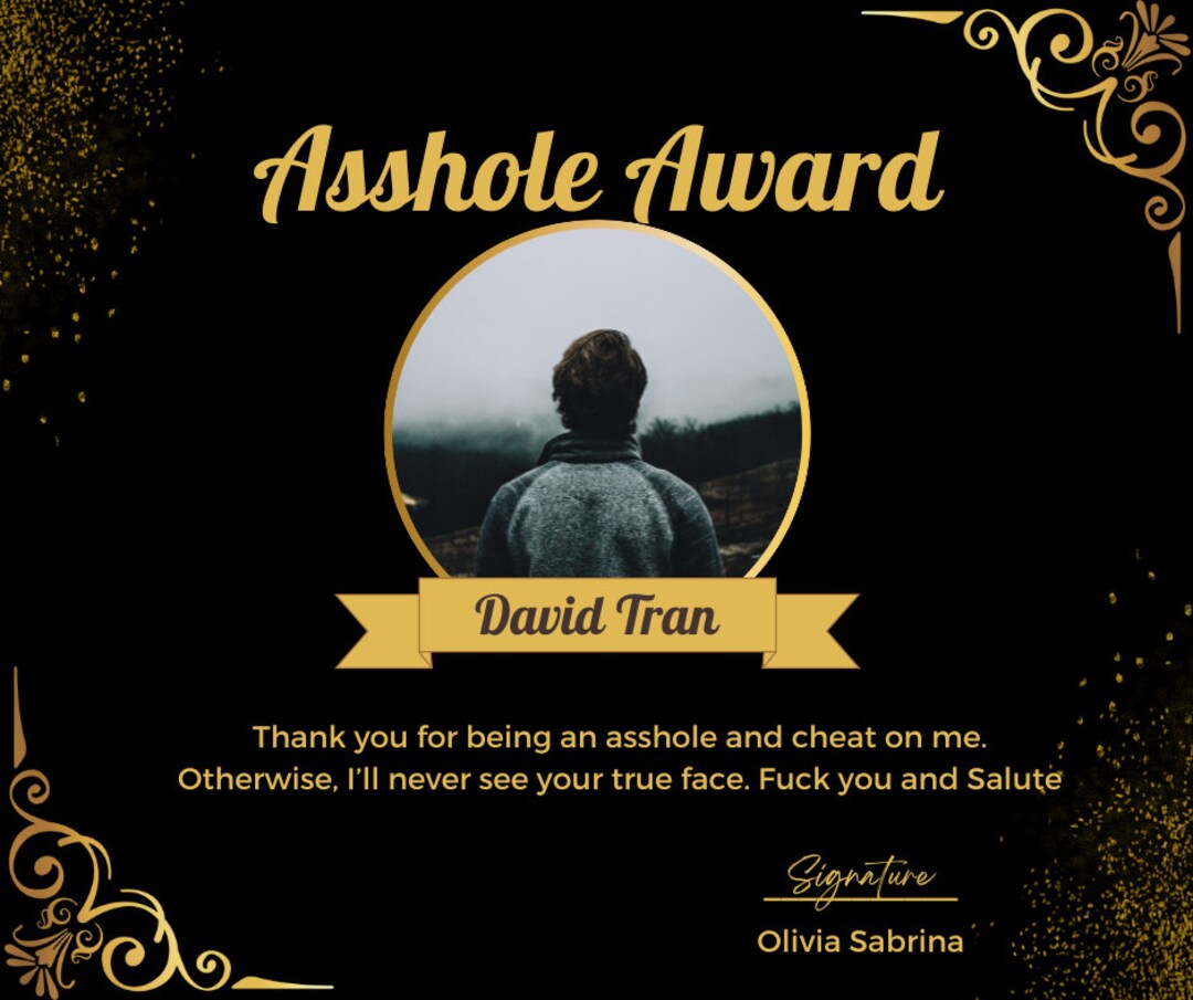 Asshole Award Certificate Certificate Of Recognition Printable