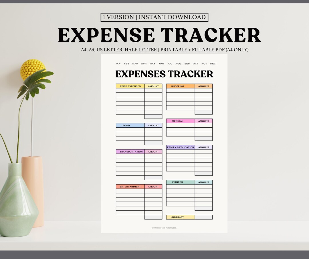 Colorful Expense Tracker Printable, Editable Expense Tracker, Budget ...