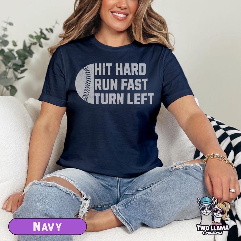 Hit Hard Run Fast Turn Left T-shirt Funny Baseball Softball Player ...