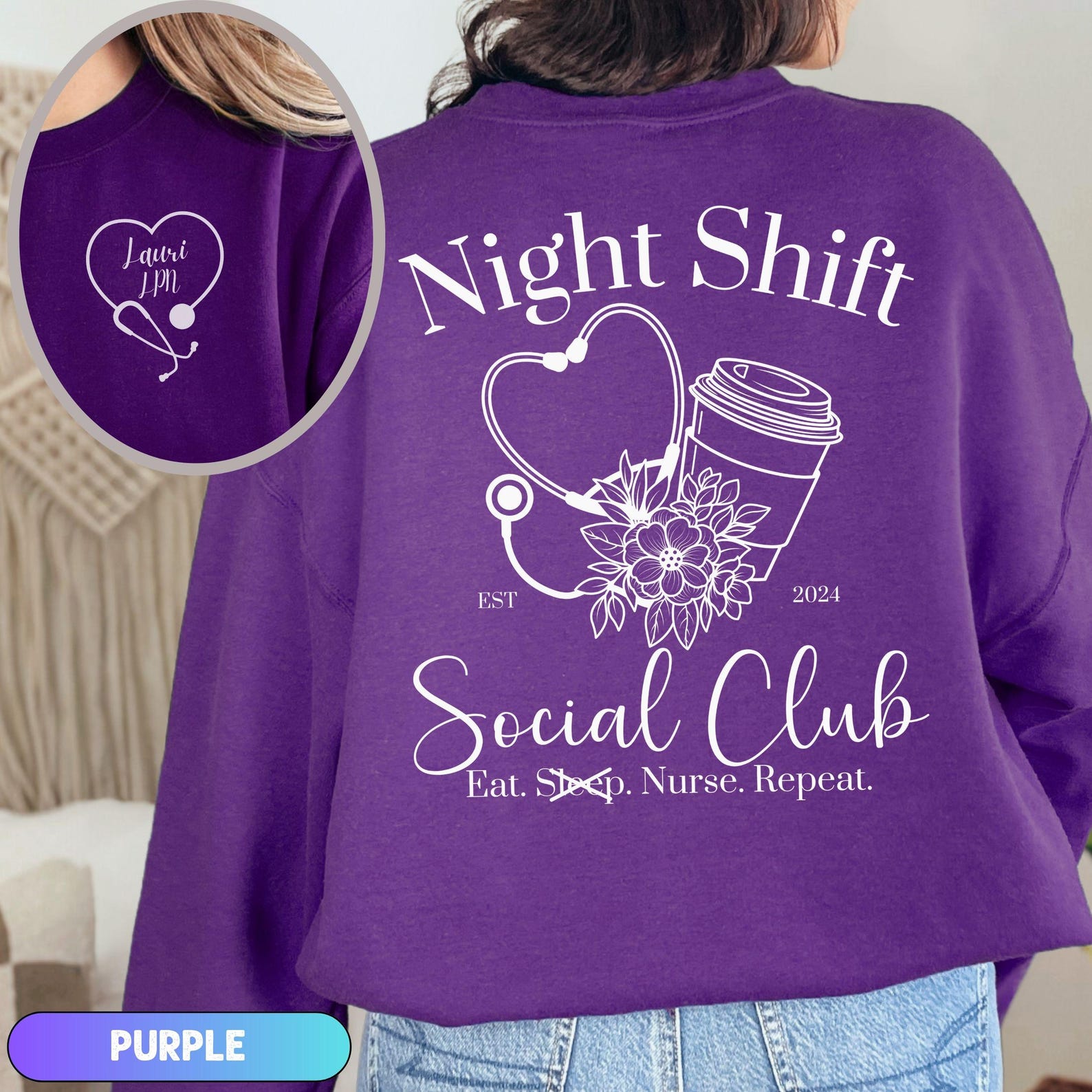 Night Shift Social Club Sweatshirt, Eat Sleep Nurse Repeat, Funny Nurse ...
