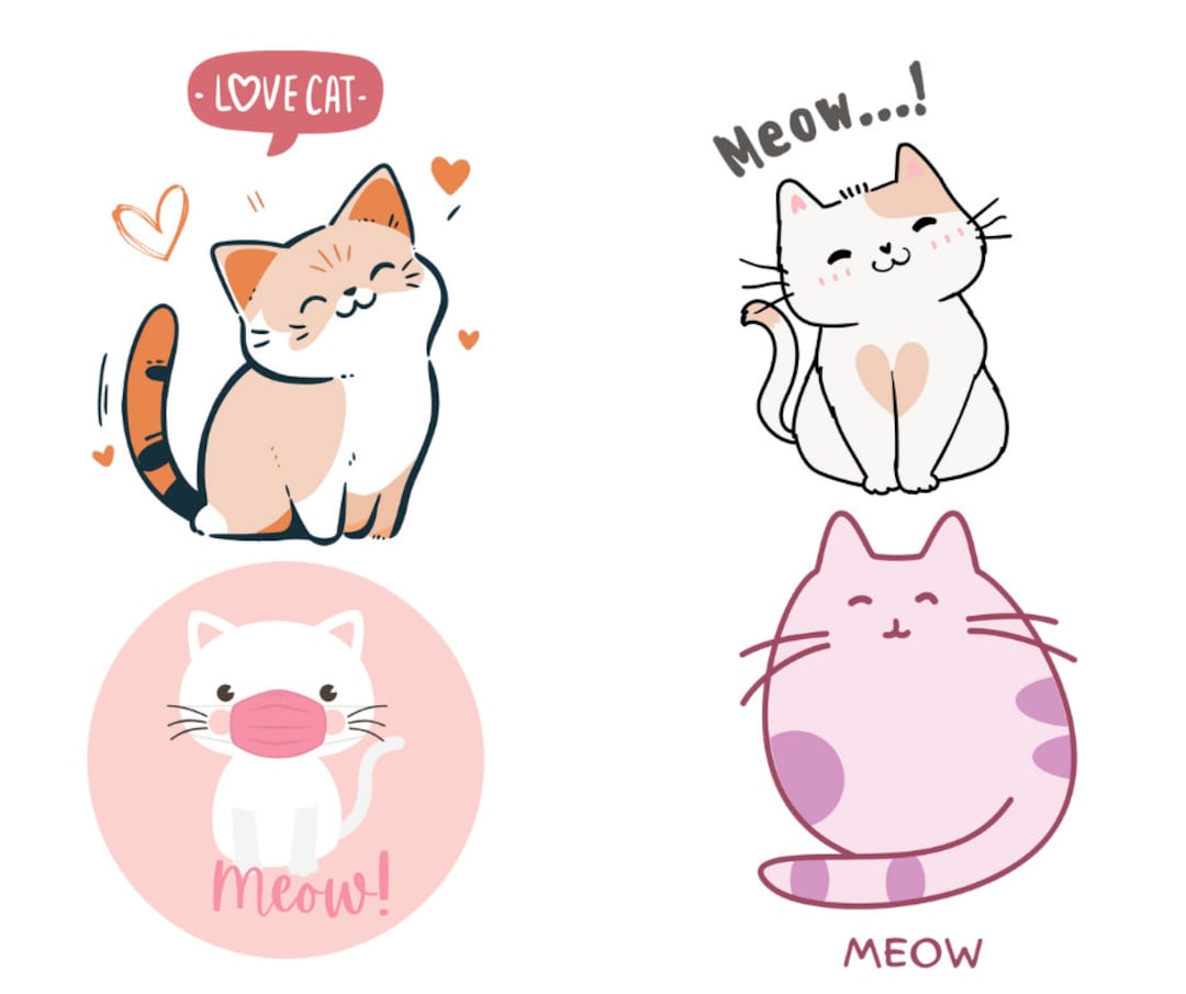 Cute Cat Sticker Sheet Adorable Kawaii Cat Stickers, Love Cat, Meow ...