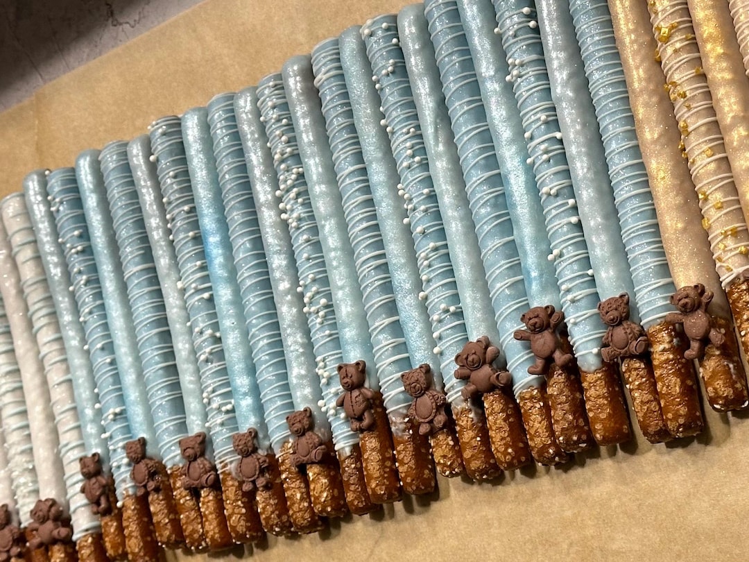 Chocolate Covered Pretzel Rods, Baby Shower Favors, Bear Decoration 1 ...