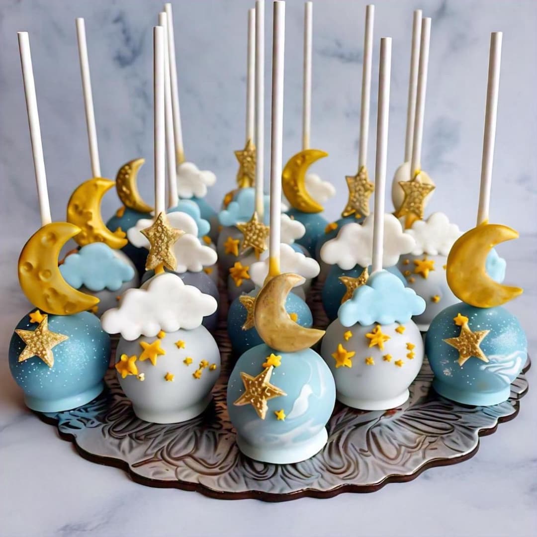 1 Dozen Moon, Clouds, and Stars Theme Cake Pops for Dessert Tables ...
