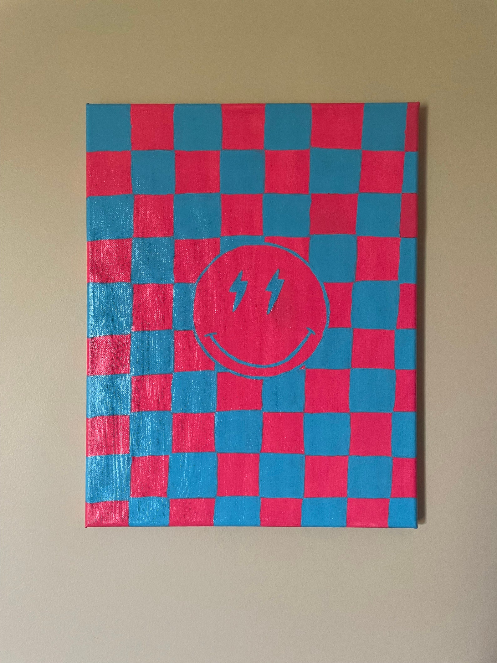 Checkered Background With Smiley Face Canvas Painting - Etsy