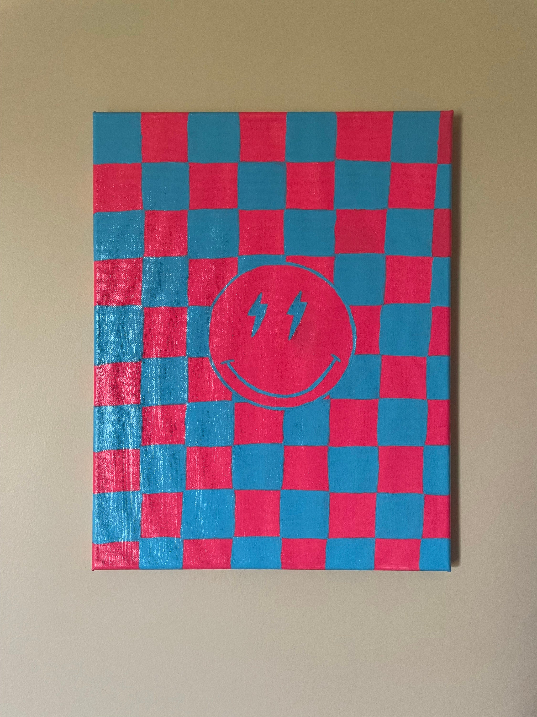 Checkered Background With Smiley Face Canvas Painting - Etsy