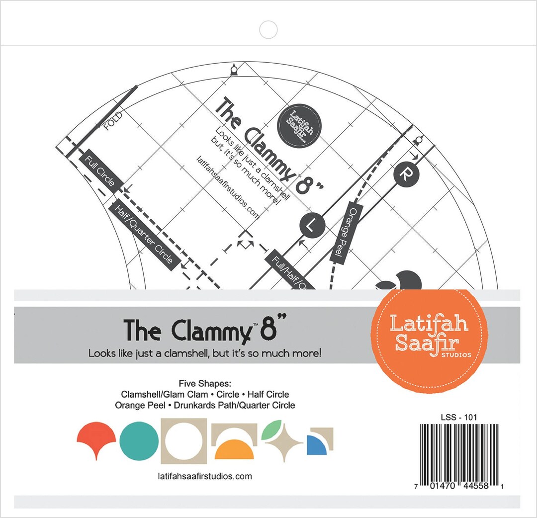 The Clammy 8-inch Quilt Template for Clamshell, Circle, Half Circle, Orange Peel, and Drunkards ...