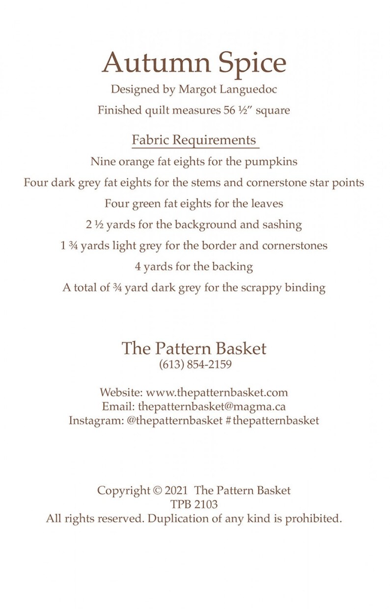 Autumn Spice Quilt Pattern From Pattern Basket - Etsy