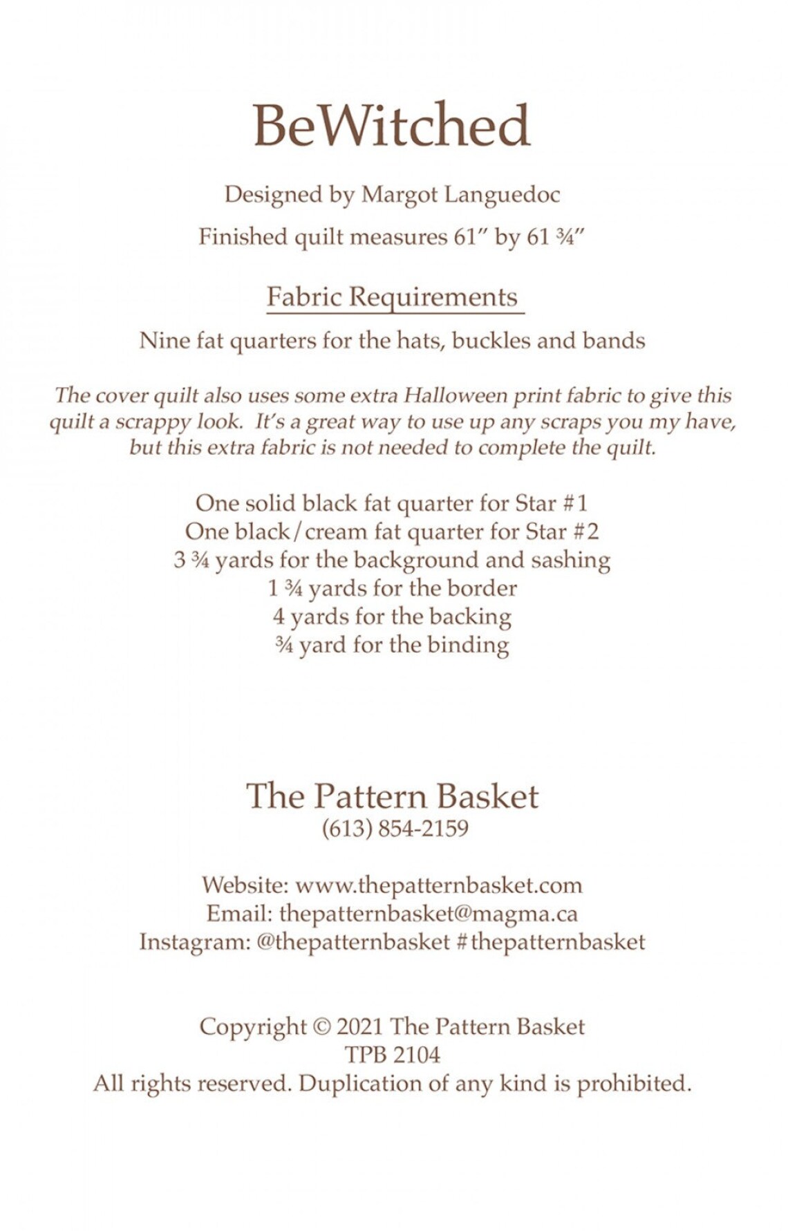 Bewitched Quilt Pattern From Pattern Basket - Etsy