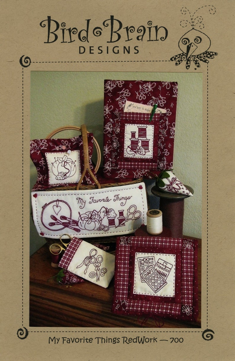My Favorite Things Redwork Hand Embroidery Pattern by Robin - Etsy