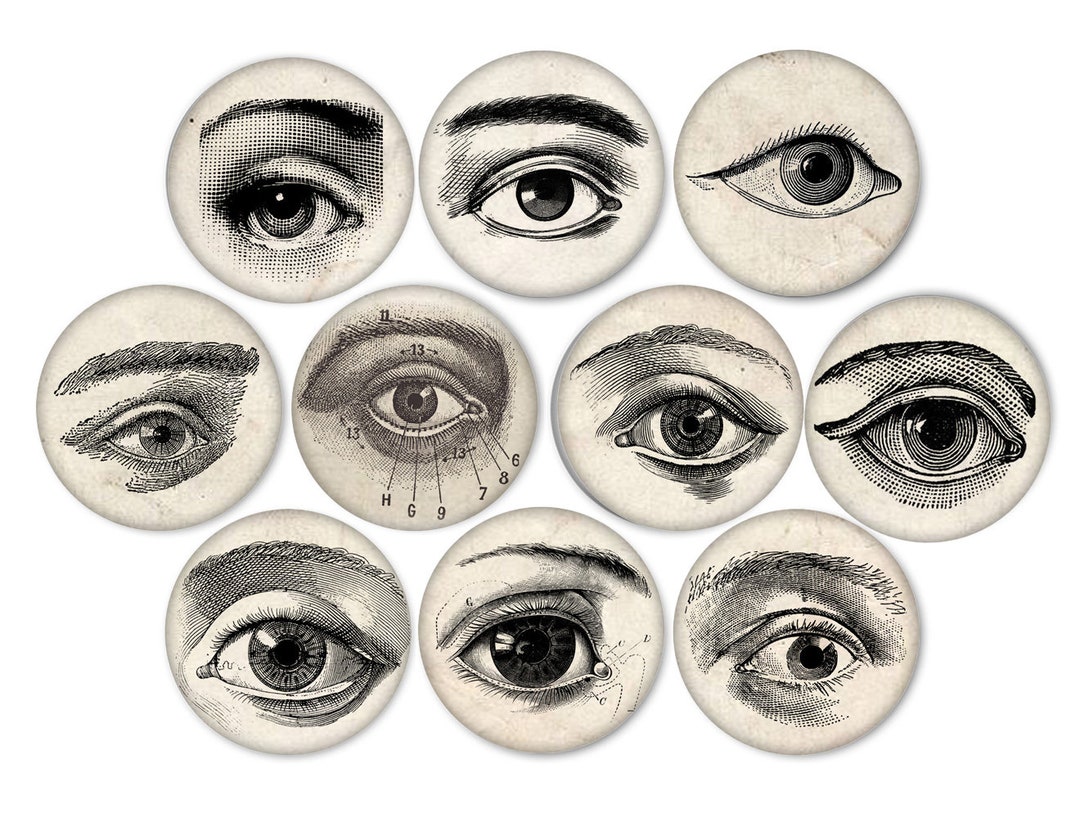 Creepy Vintage Eyeball Pin Back Buttons, Backpack Pins, Jacket Buttons ...