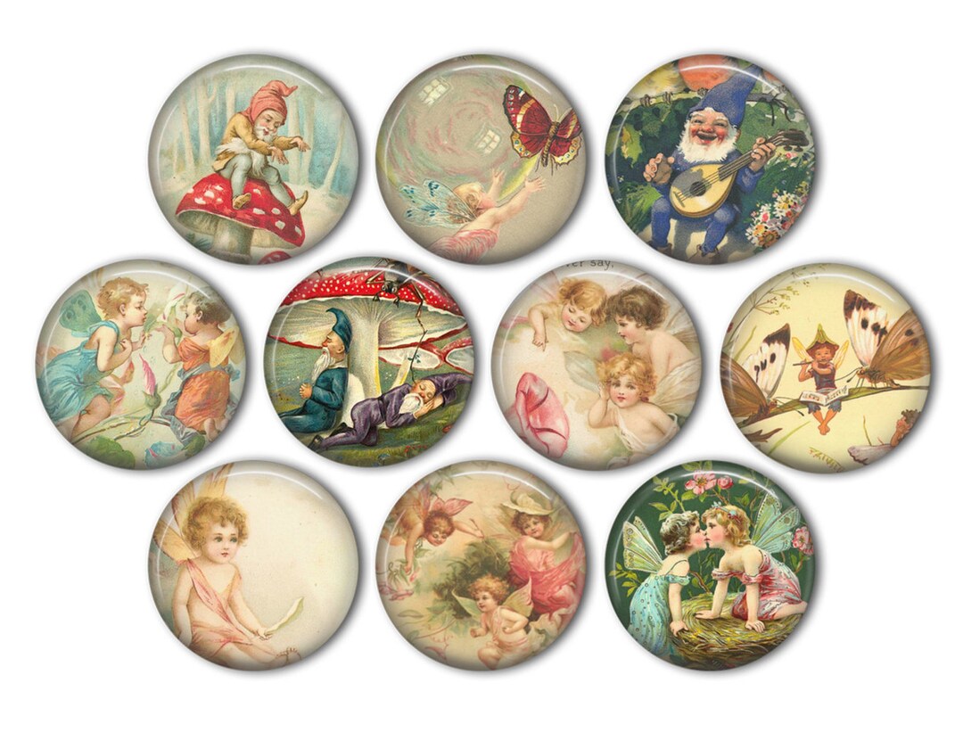 Vintage Fairy Pin Back Buttons, Backpack Pins, Jacket Buttons, Flat ...
