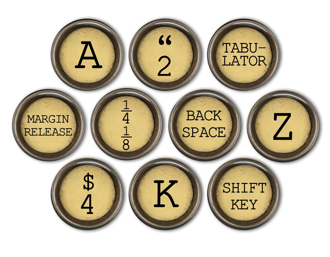 Vintage Typewriter Keys Pin Back Buttons, Backpack Pins, Jacket Buttons ...