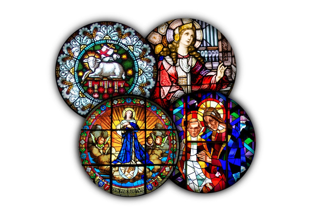 Stained Glass Church Windows Coaster Set, Tableware, Barware, Cork ...