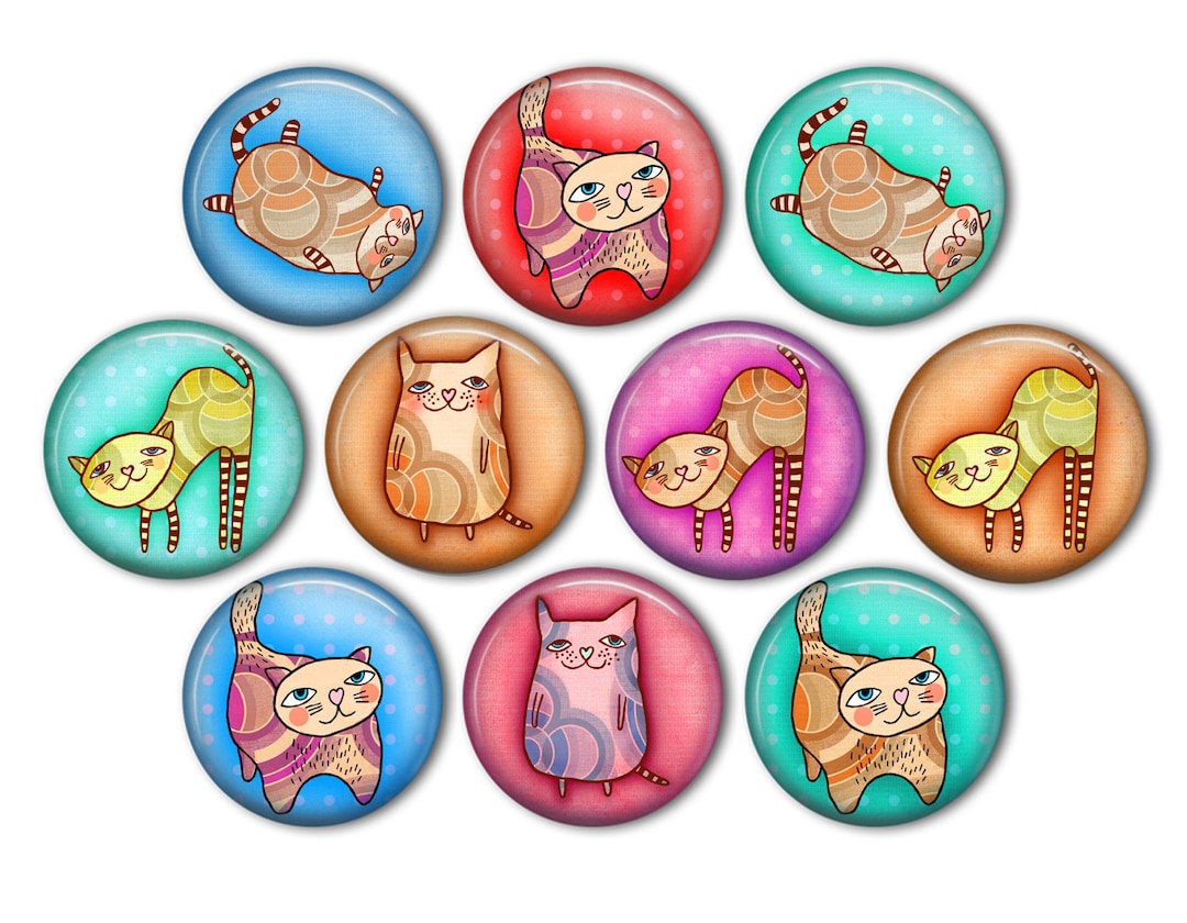 Silly Cats Pin Back Buttons, Backpack Pins, Jacket Buttons, Flat Back ...