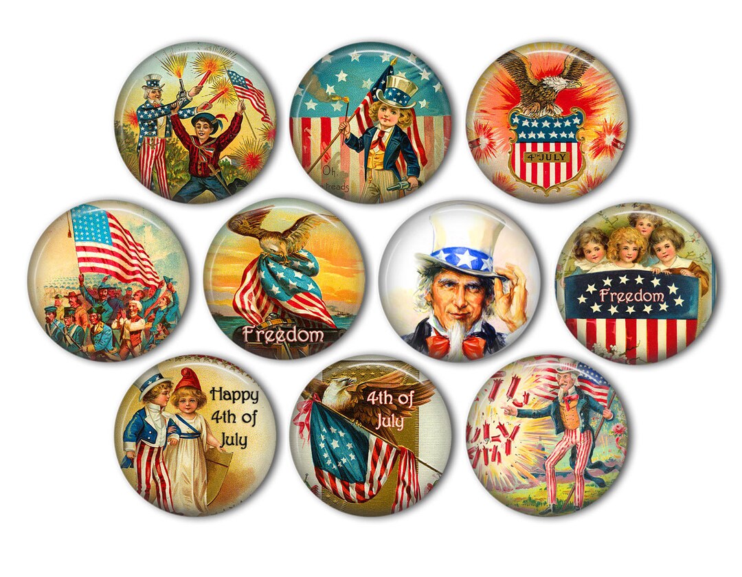 Vintage 4th of July Pin Back Buttons, Backpack Pins, Jacket Buttons ...