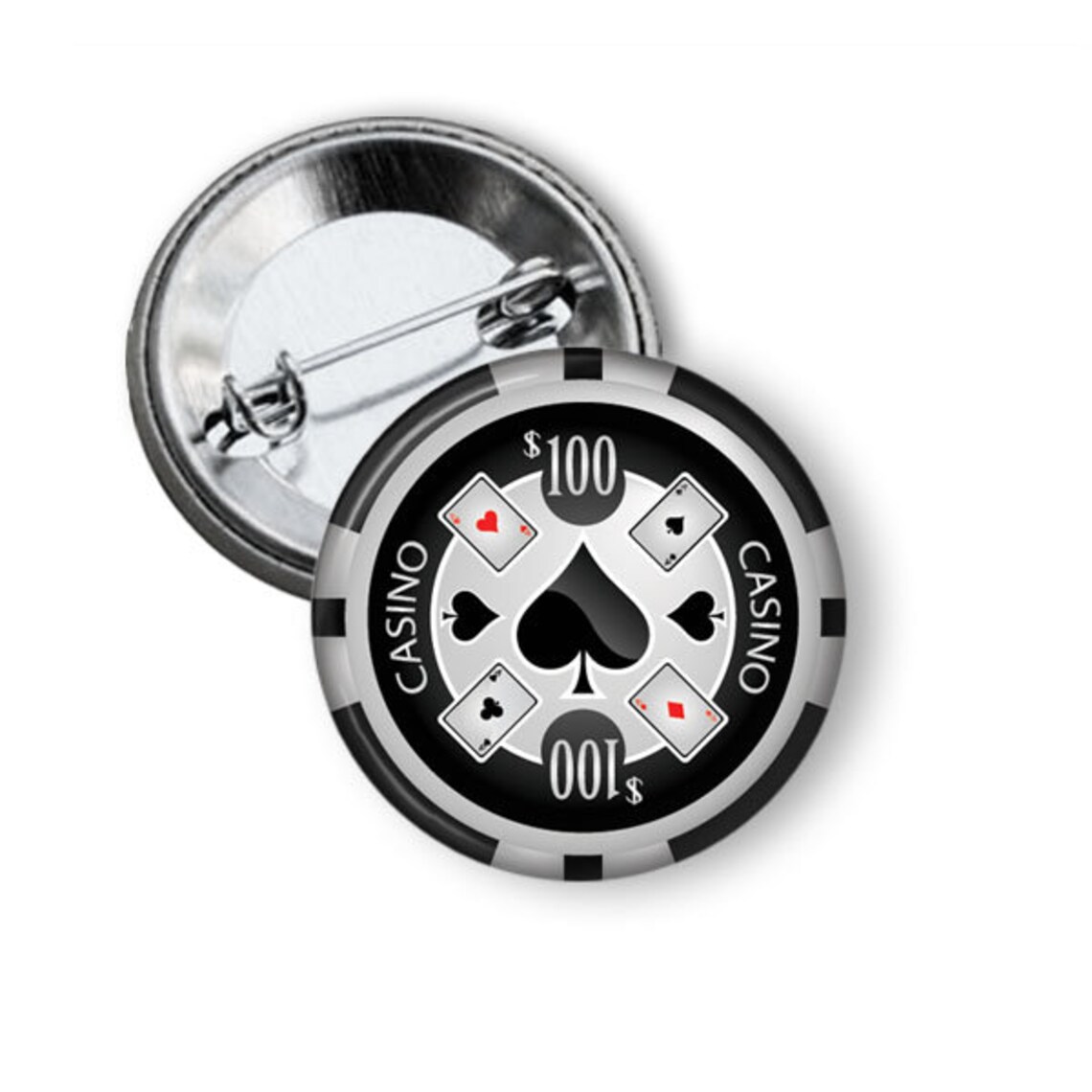 Casino Poker Chip Pin Back Buttons, Backpack Pins, Jacket Button, Flat ...