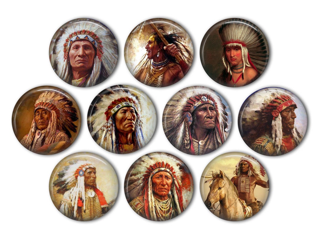 Native American Indian Chief Pin Back Buttons, Backpack Pins, Jacket ...