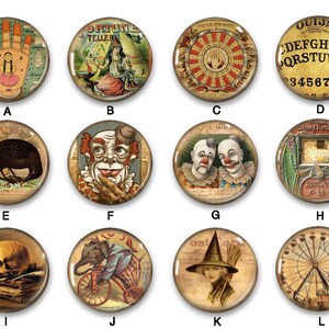 Creepy Carnival Pin Back Buttons, Backpack Pins, Jacket Buttons, Flat ...