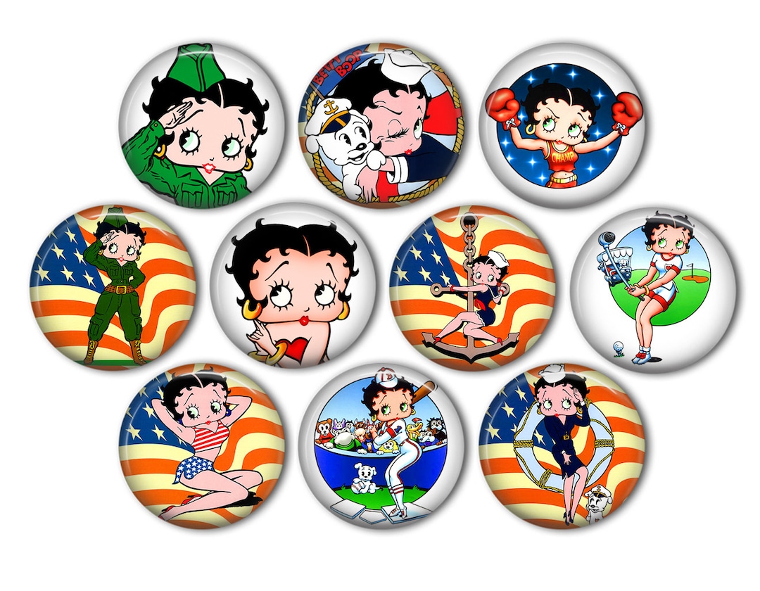 Betty Boop Pin Back Buttons, Backpack Pins, Jacket Buttons, Flat Back ...