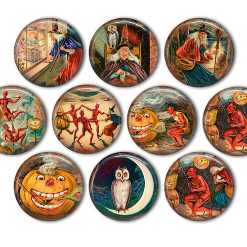 Black Cat Vintage Halloween Button Etsy