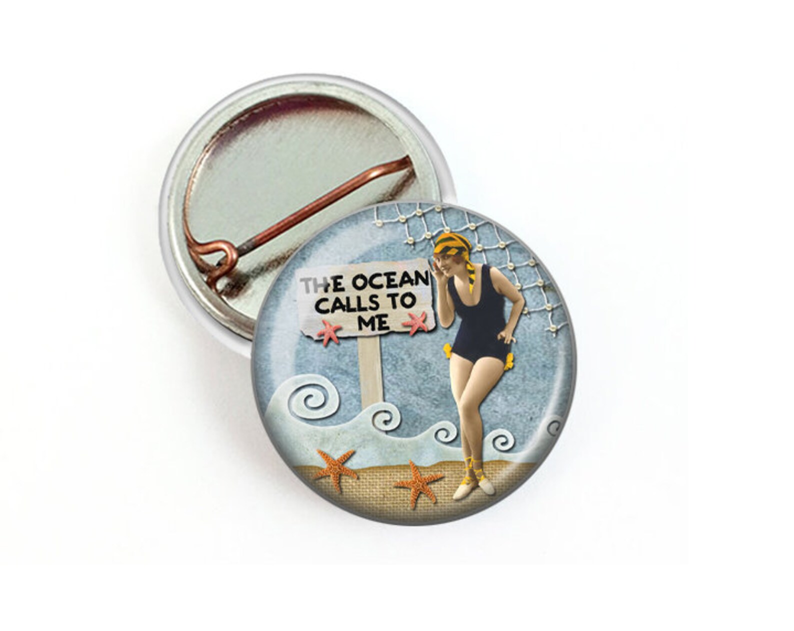 Vintage Beach Ladies Pin Back Buttons Backpack Pins Jacket | Etsy