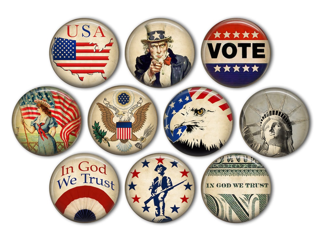 Vintage American Pin Back Buttons, Backpack Pins, Jacket Buttons, Flat ...