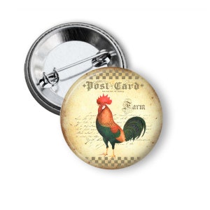 Vintage Chicken & Rooster Pin Back Buttons, Backpack Pins, Jacket Buttons, Flat Back Button ...