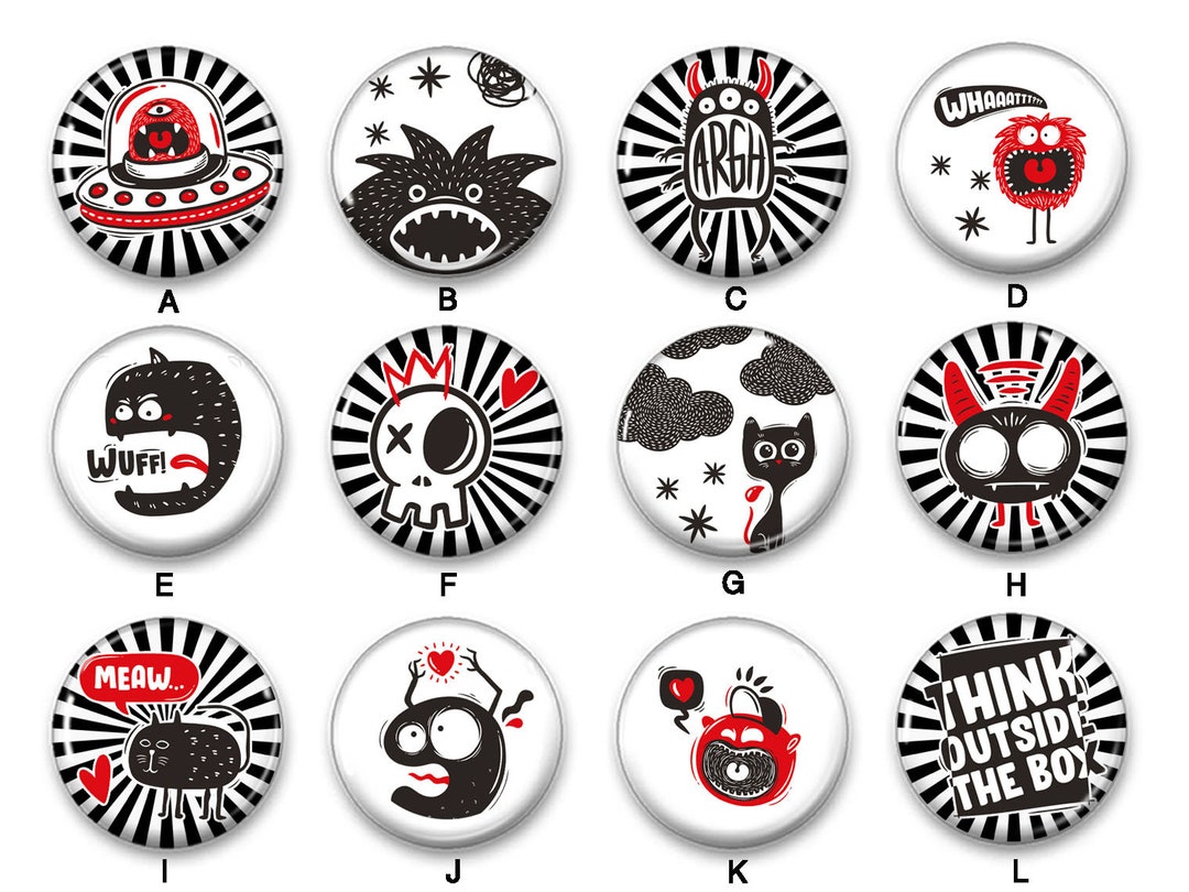 Cute Halloween Monster Pin Back Buttons, Backpack Pins, Jacket Buttons ...
