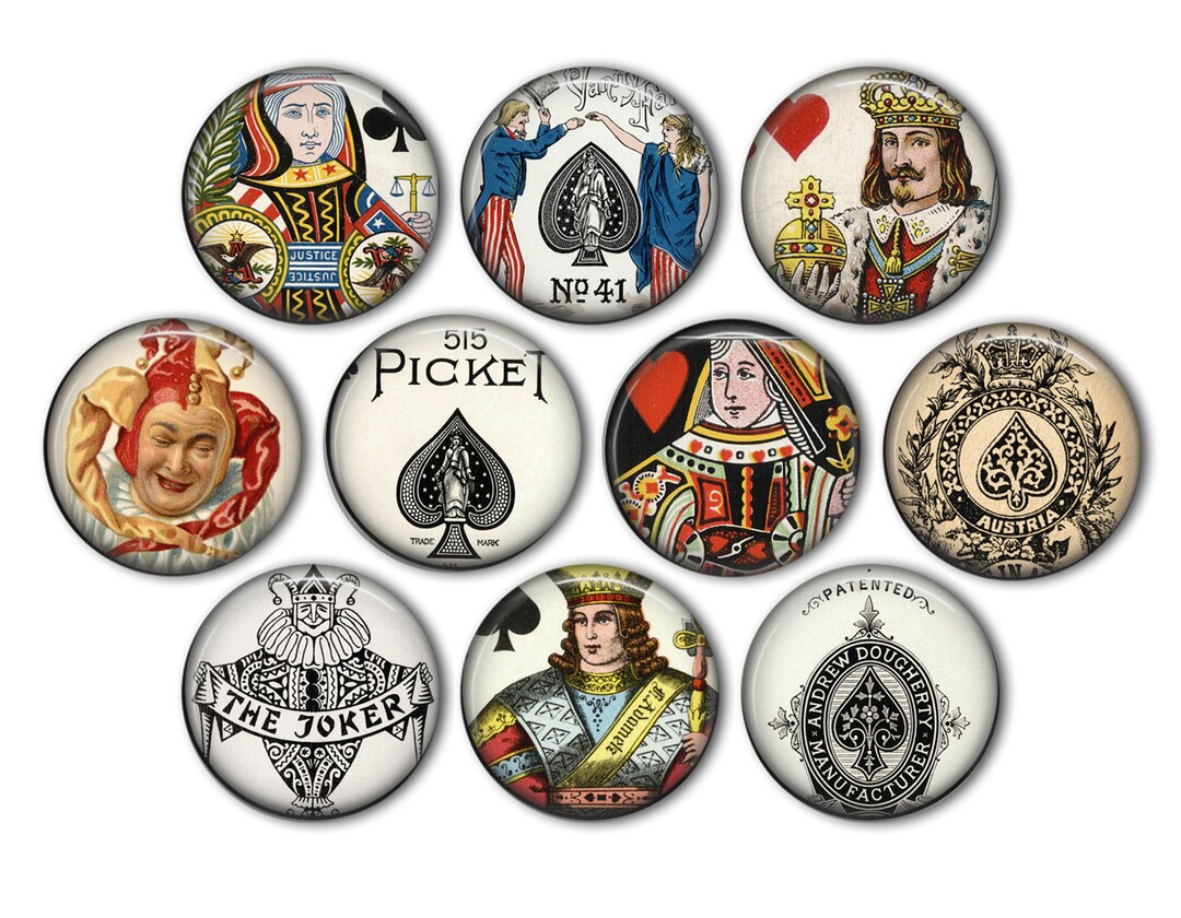 Vintage Playing Cards 2 Pin Back Buttons, Backpack Pins, Jacket Buttons ...