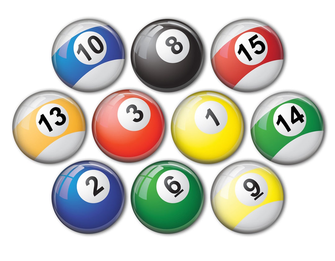 Billiard Balls Pin Back Buttons, Backpack Pins, Jacket Buttons, Flat ...