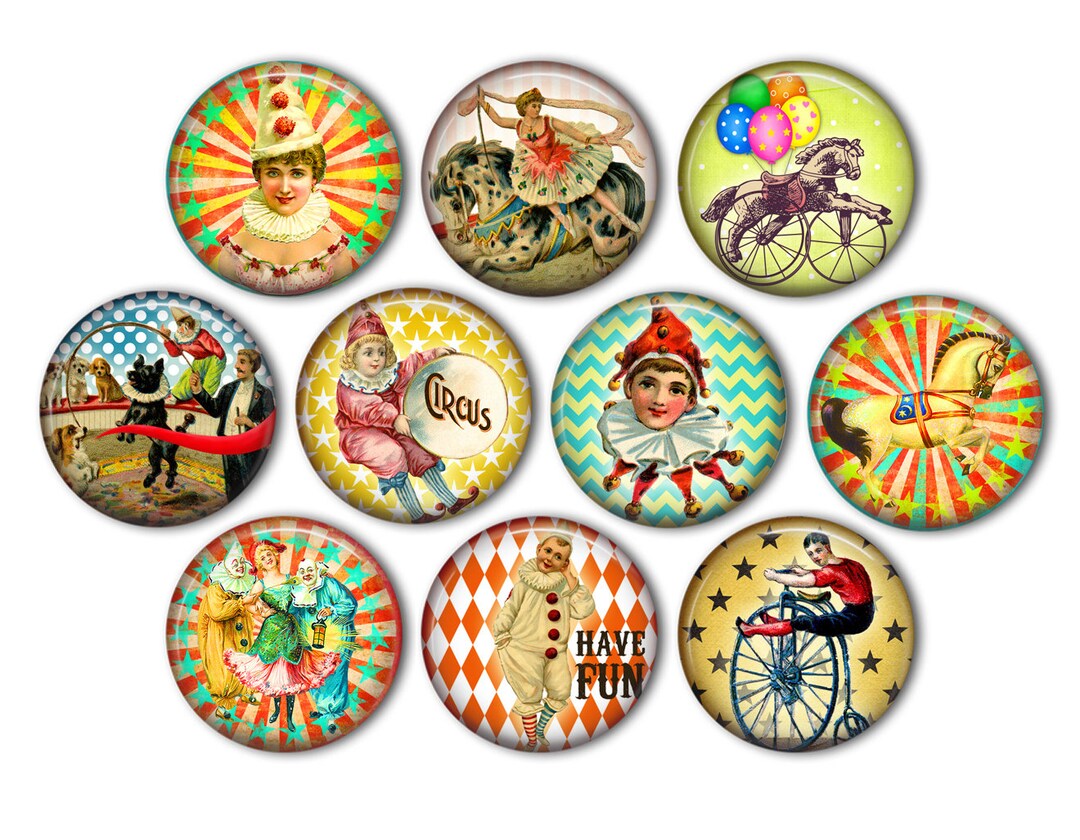 Circus Pin Back Buttons, Backpack Pins, Jacket Buttons, Flat Back ...