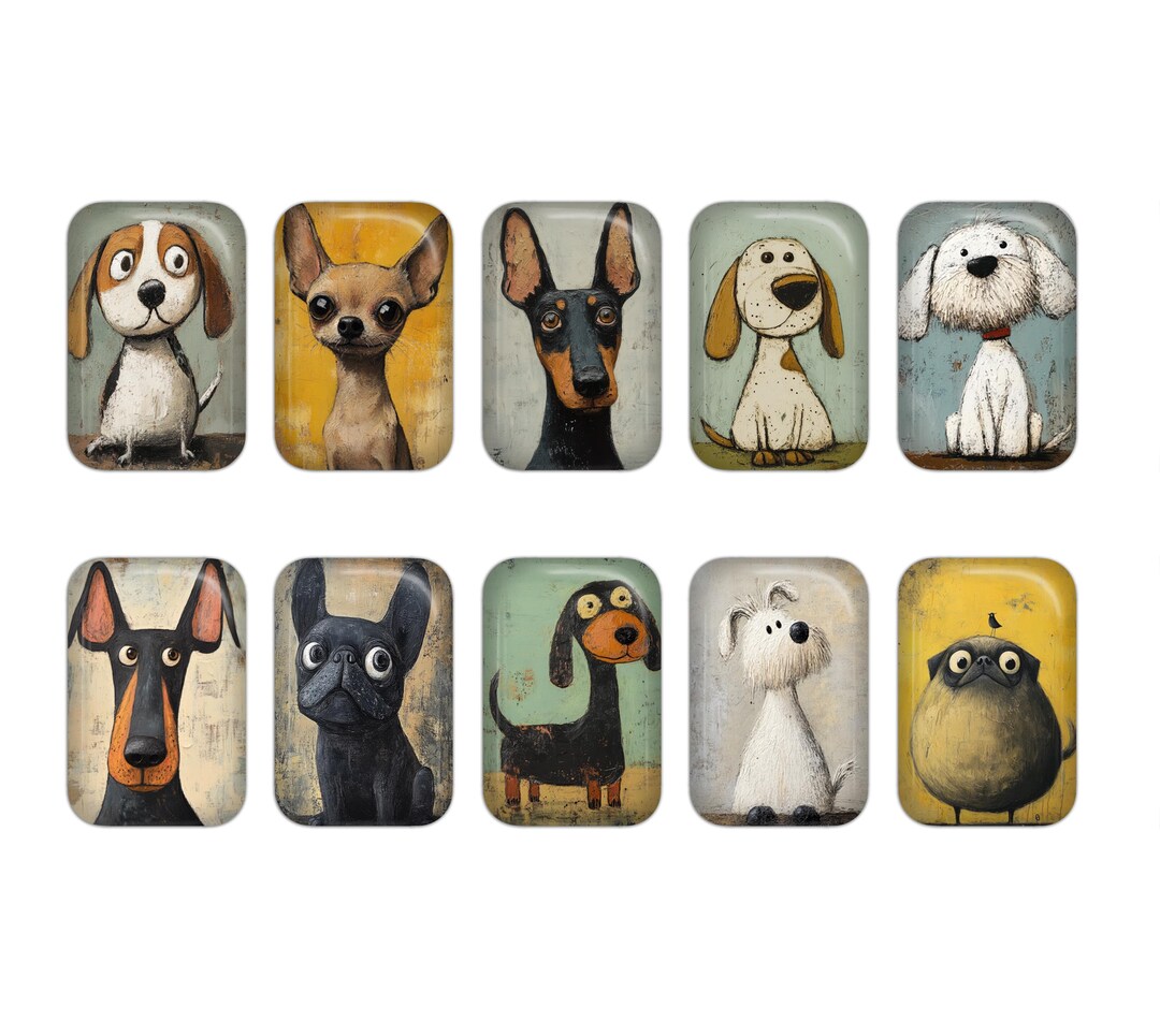 Funny Dog 2x3 Rectangle Fridge Magnets and Button Pins, Multi-breed Dog ...