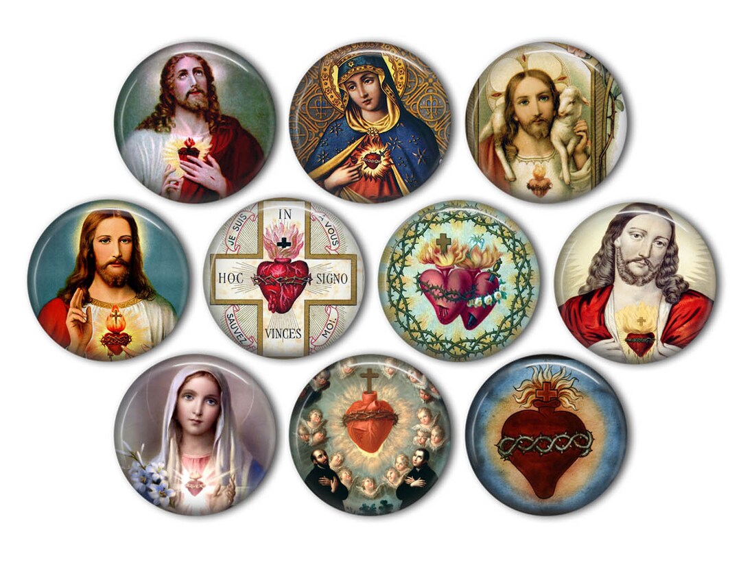 Sacred Heart Pin Back Buttons, Backpack Pins, Jacket Buttons, Flat Back ...