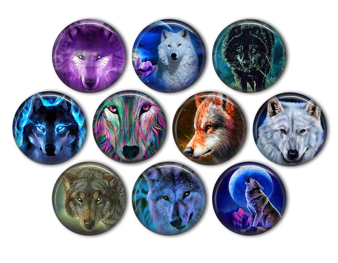 Mysterious Wolf Pin Back Buttons, Backpack Pins, Jacket Buttons, Flat ...