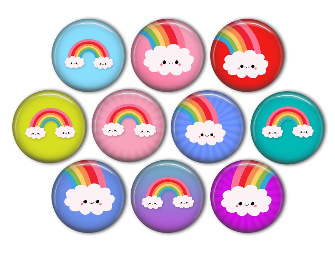 Kawaii Rainbow Pin Back Buttons, Backpack Pins, Jacket Buttons, Flat ...