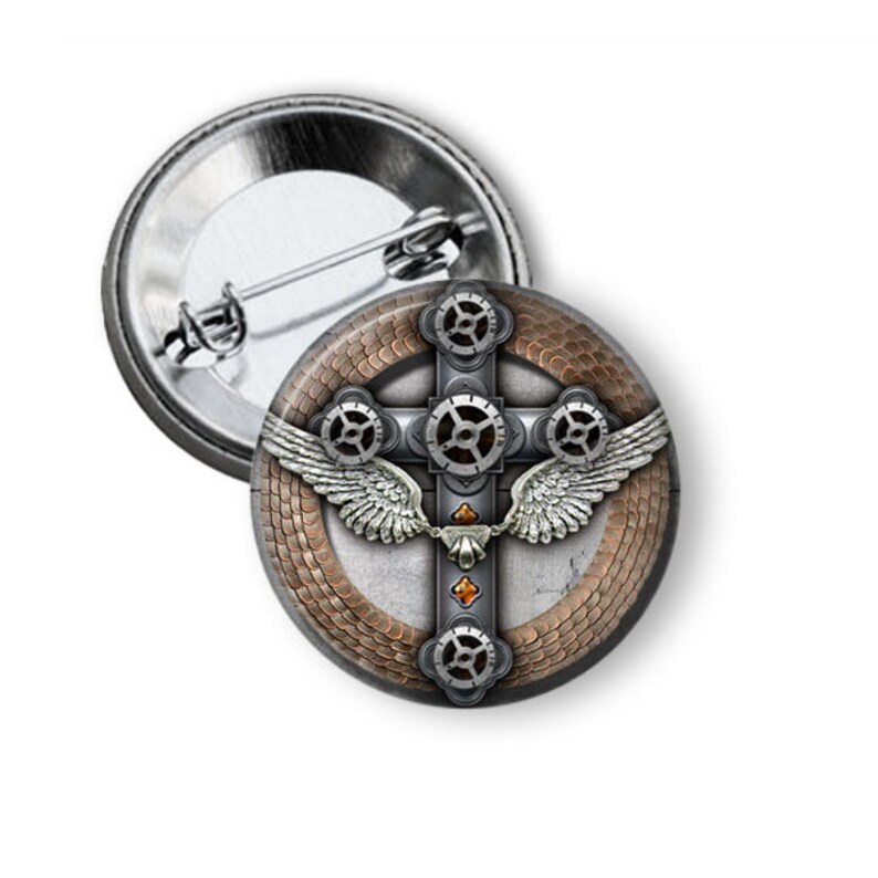 Steampunk Cross Pin Back Buttons, Backpack Pins, Jacket Buttons, Flat ...