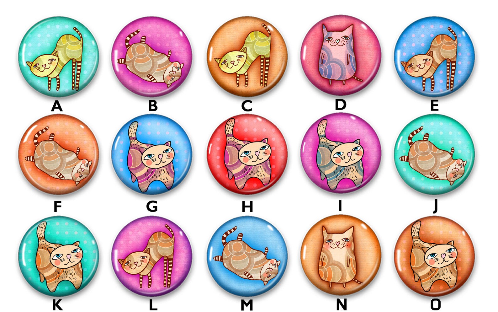 Silly Cats Pin Back Buttons, Backpack Pins, Jacket Buttons, Flat Back ...
