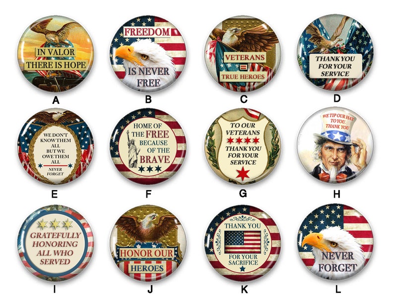 Veteran's Day Pin Back Buttons, Backpack Pins, Jacket Buttons, Flat ...