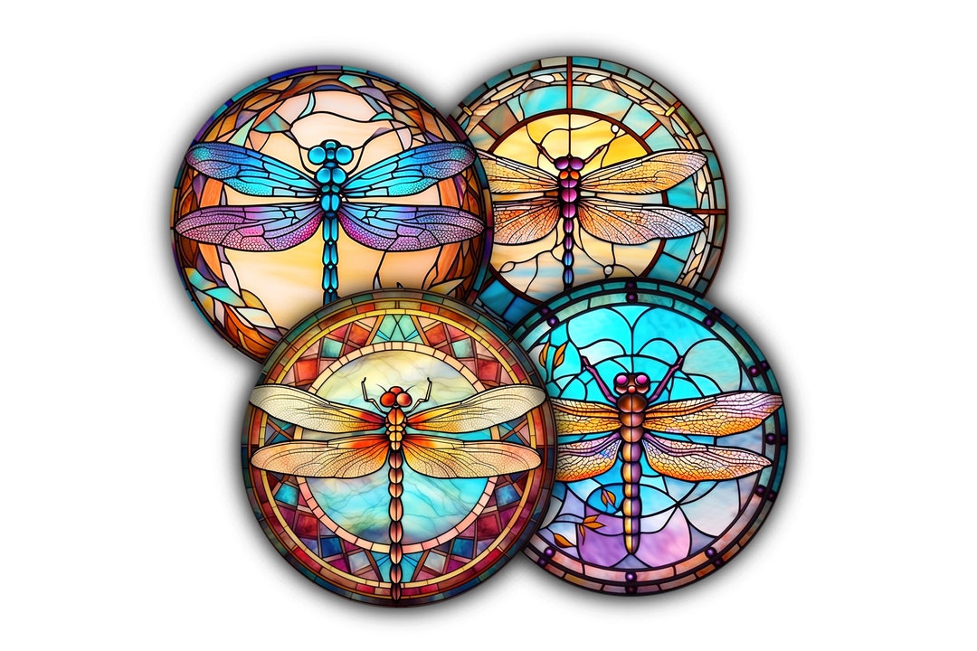 Stained Glass Dragonfly Coaster Set, Cork Backed Coasters, Custom ...