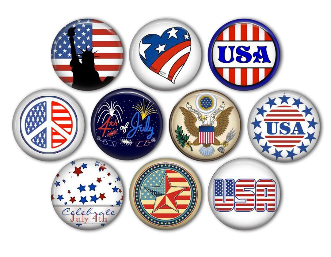 Funky 4th of July Pin Back Buttons, Backpack Pins, Jacket Buttons, Flat ...