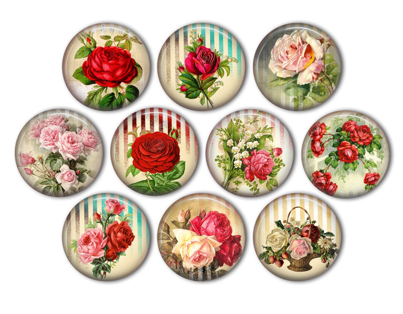 Vintage Roses Pin Back Buttons, Backpack Pins, Jacket Buttons, Flat ...