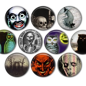 Creepy Halloween Pin Back Buttons, Backpack Pins, Jacket Buttons, Flat ...
