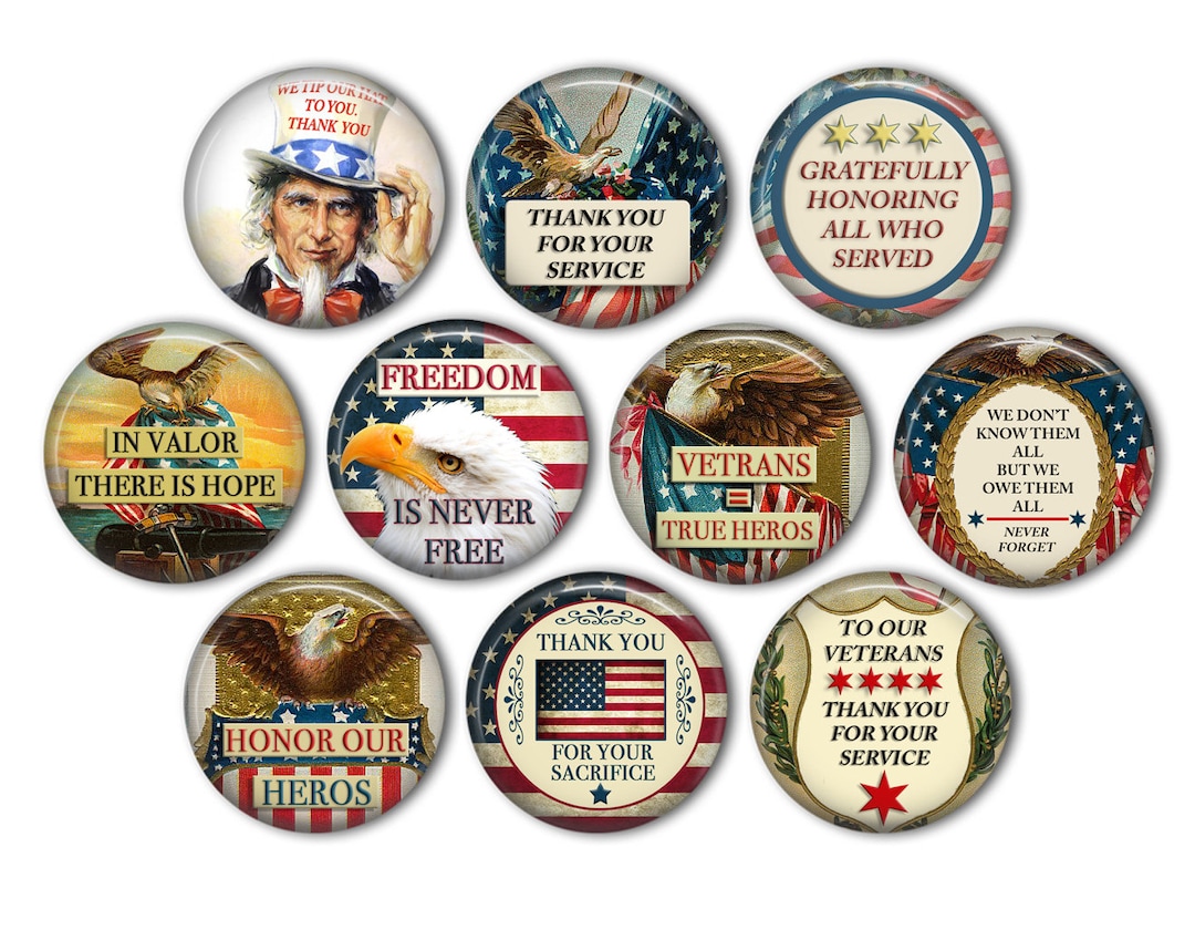 Veteran's Day Pin Back Buttons, Backpack Pins, Jacket Buttons, Flat ...