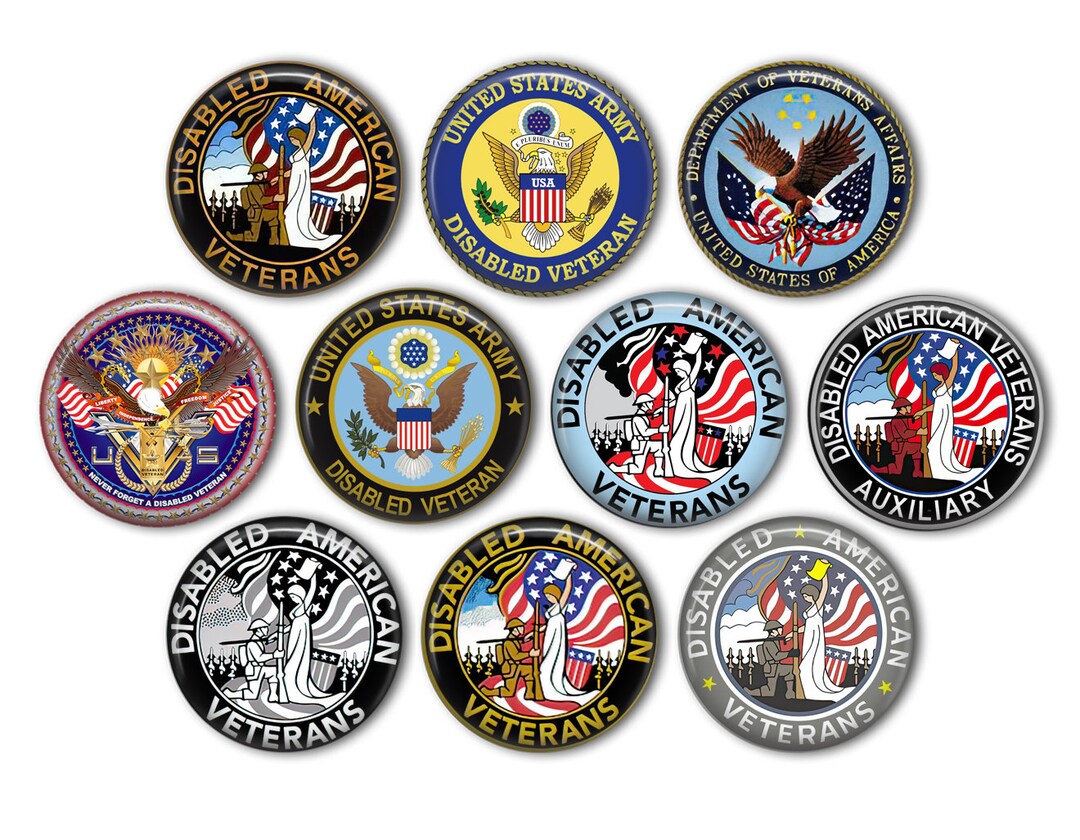 Disabled Veteran Emblem Pin Back Buttons, Backpack Pins, Jacket Buttons ...