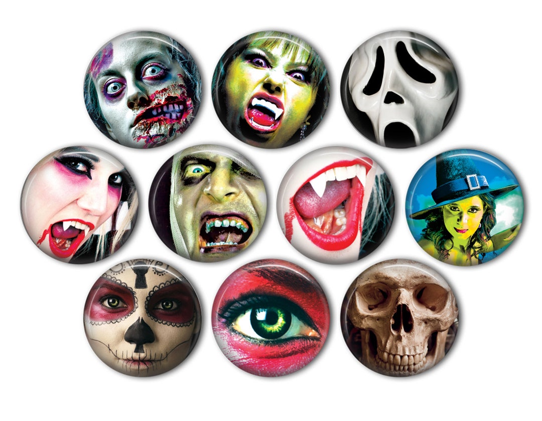 Halloween Horror Faces Pin Back Buttons, Backpack Pins, Jacket Buttons ...