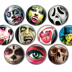 Halloween Horror Faces Pin Back Buttons, Backpack Pins, Jacket Buttons ...