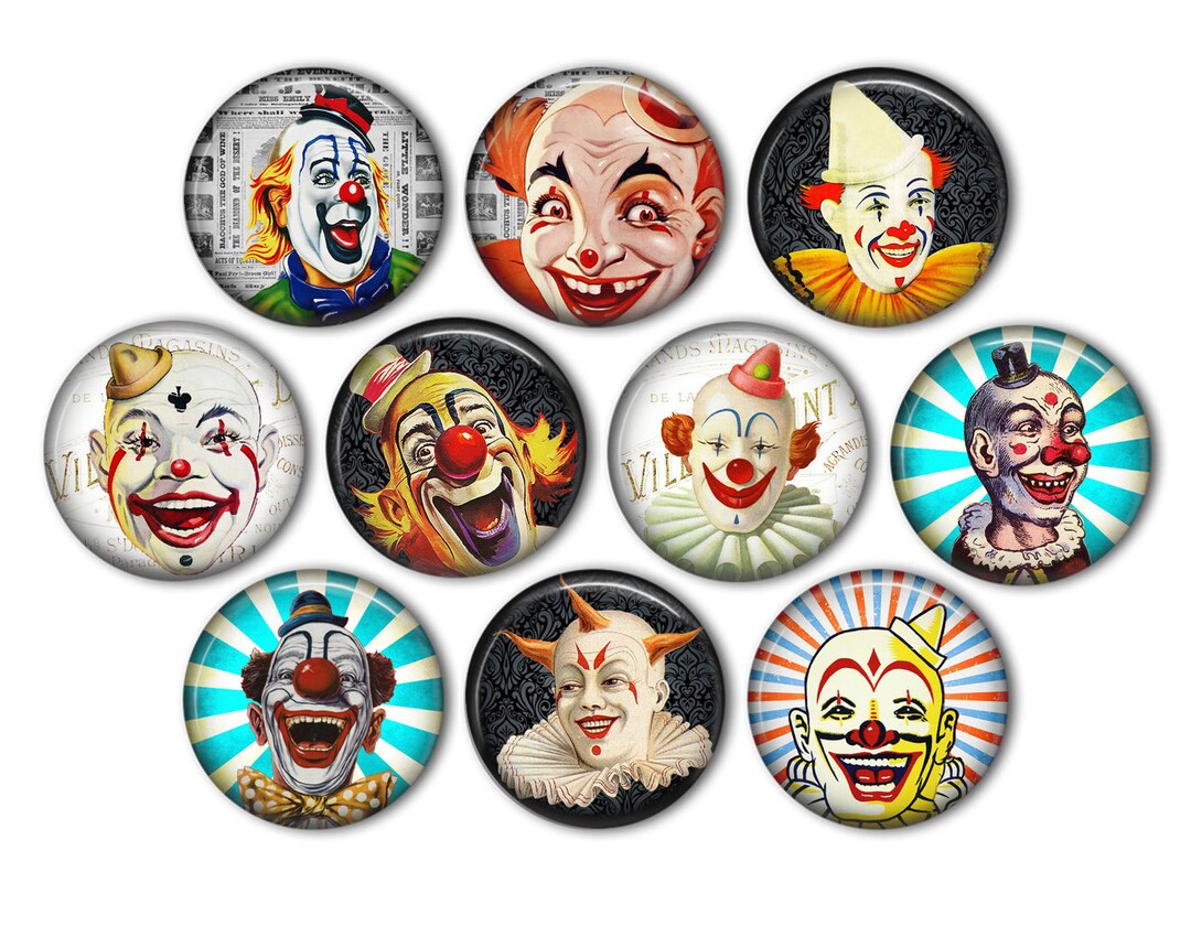 Circus Clown Pin Back Buttons, Backpack Pins, Jacket Buttons, Flat Back ...