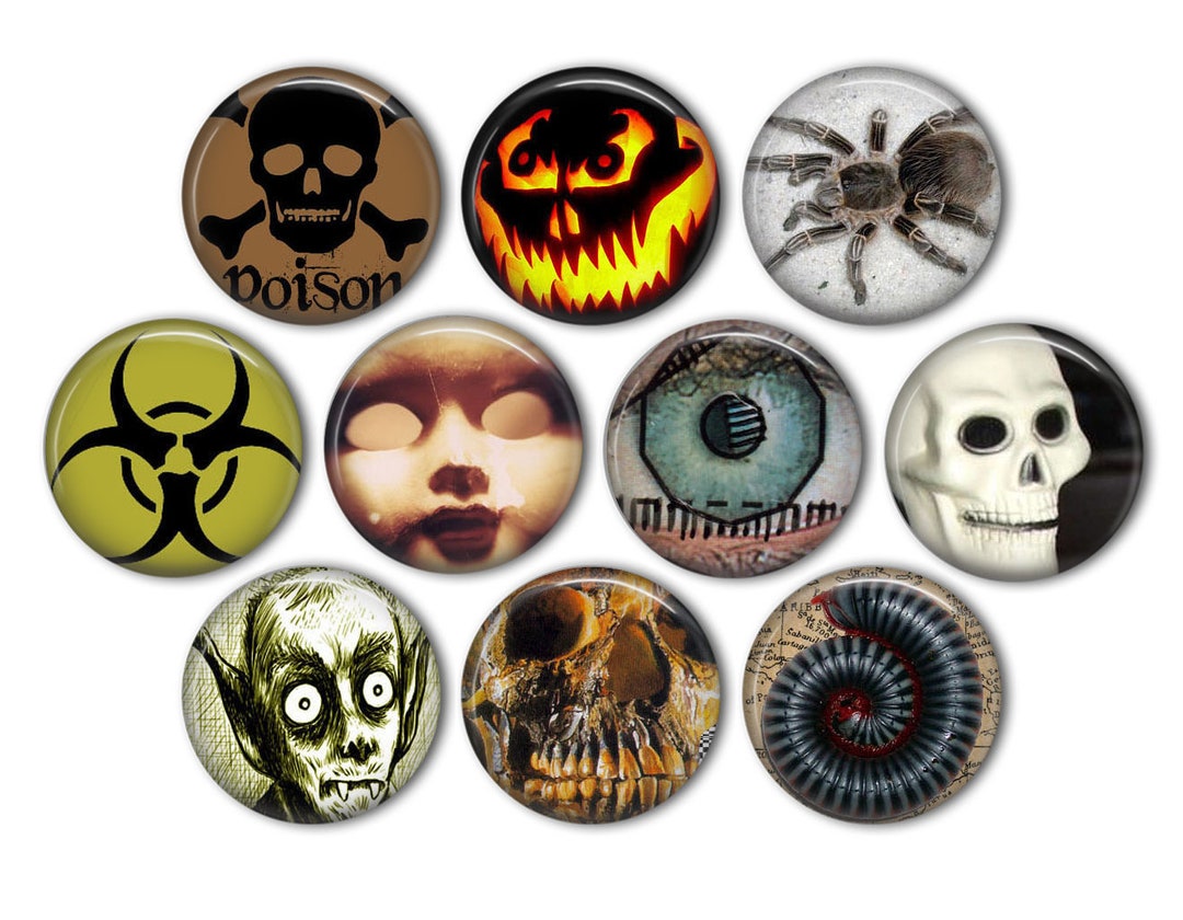 Scary Halloween Pin Back Buttons, Backpack Pins, Jacket Buttons, Flat ...