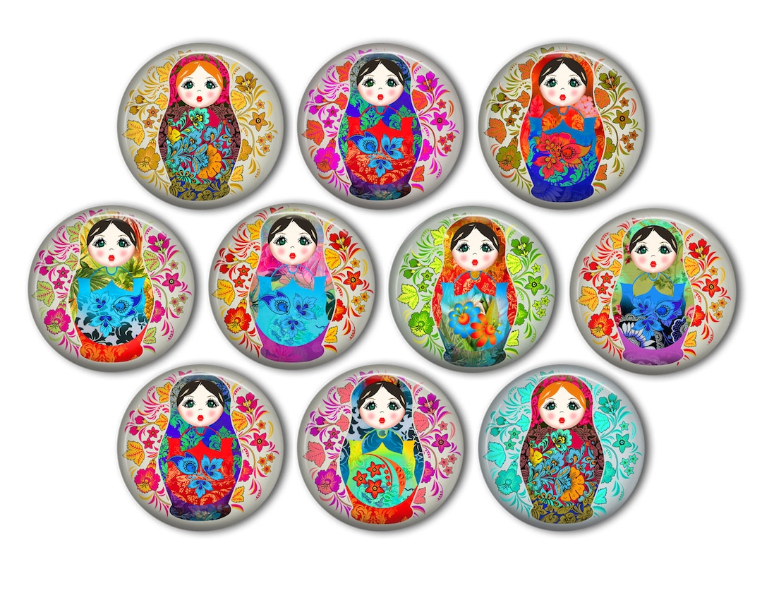 Cute Babushka Doll Pin Back Buttons, Backpack Pins, Jacket Buttons ...