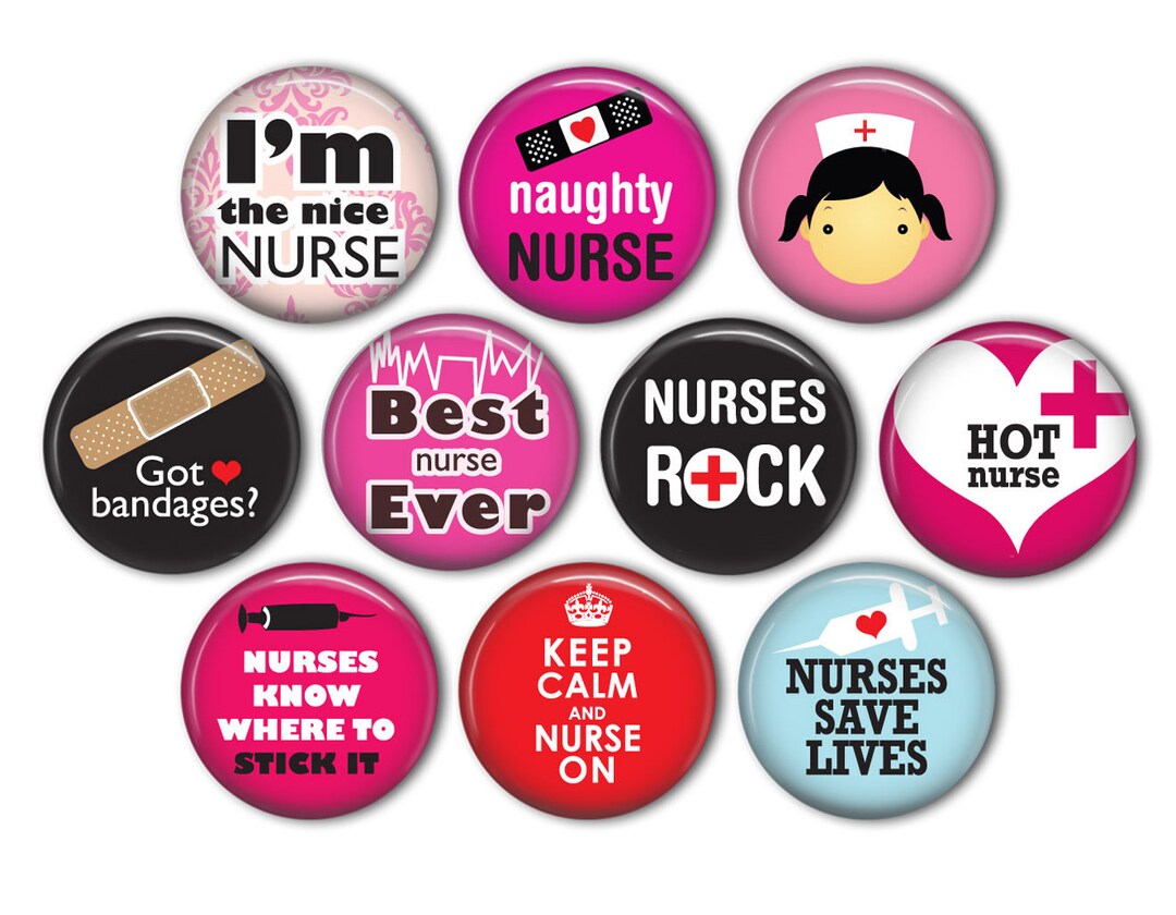 Cute Nurse Pin Back Buttons, Backpack Pins, Jacket Buttons, Flat Back ...